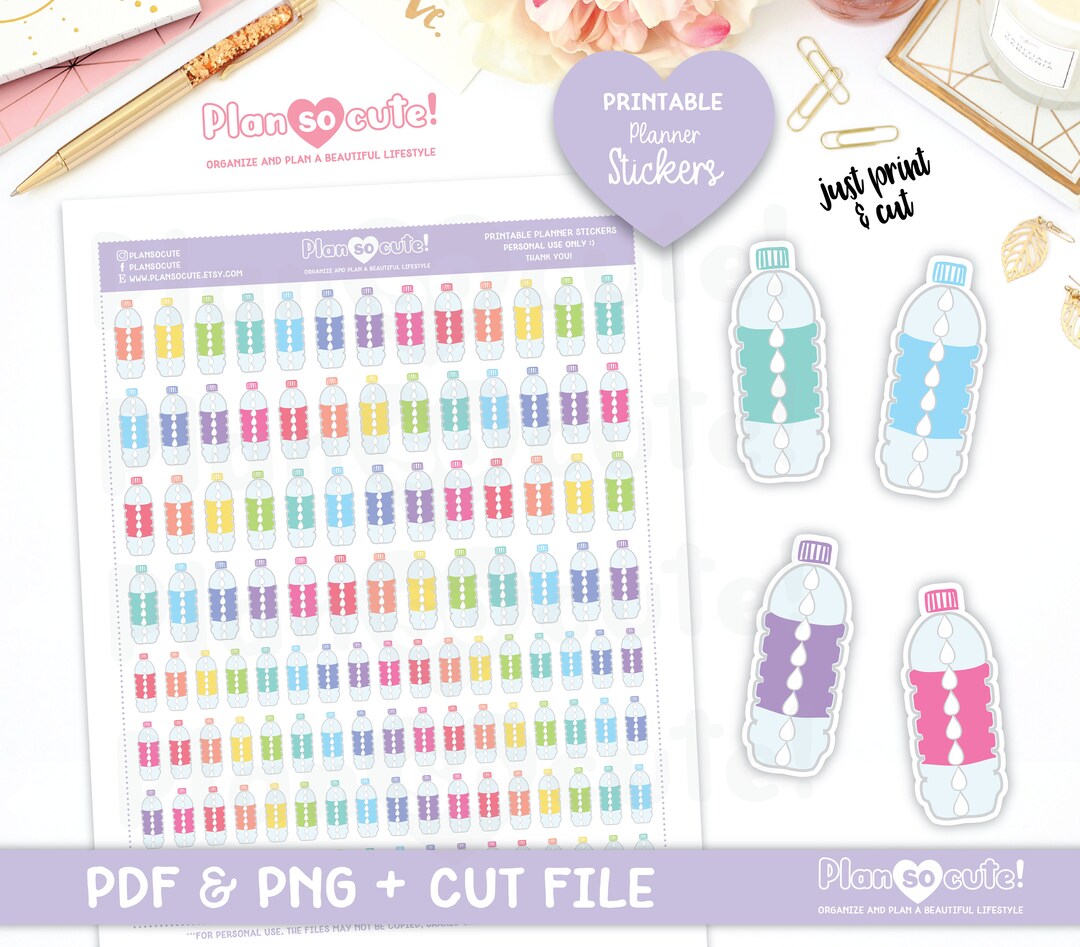 Doodle Water Bottle, Hydrate, Printable Planner Stickers, Doodle ...