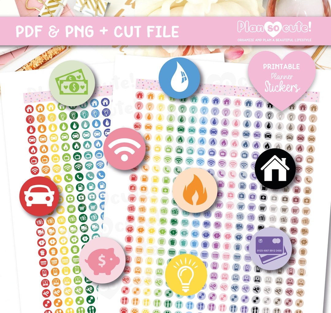 Finance Icons, Printable Planner Stickers, Cricut and Silhouette Files ...