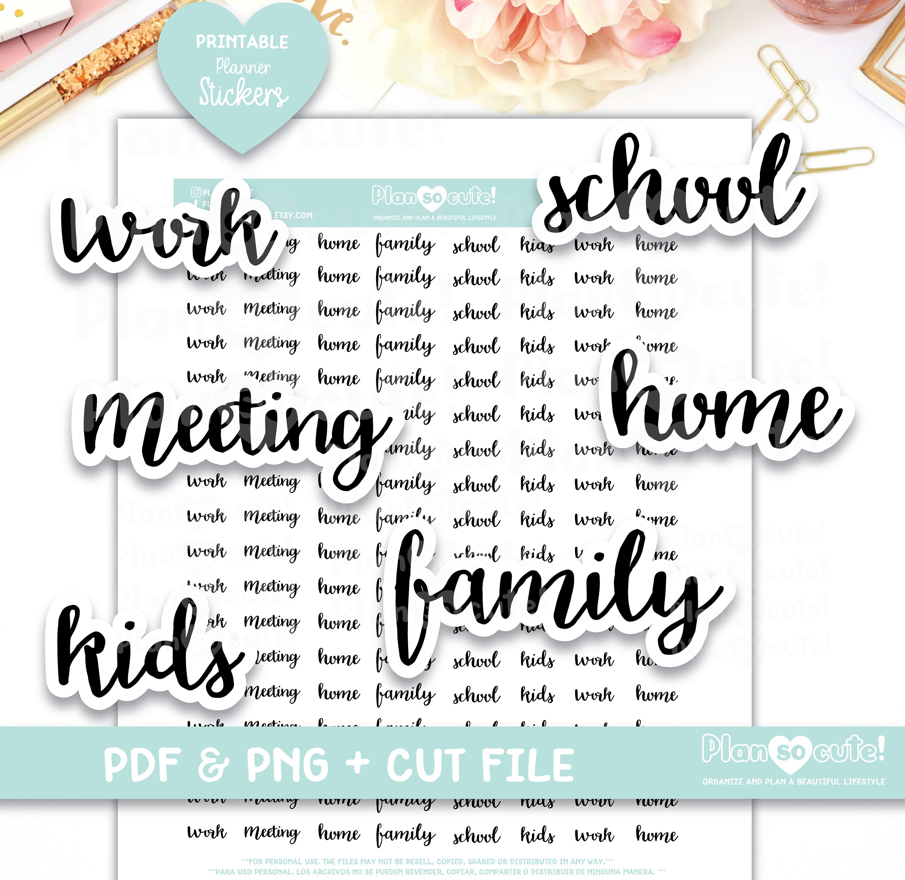 Various Script Words Printable Planner Stickers Work - Etsy