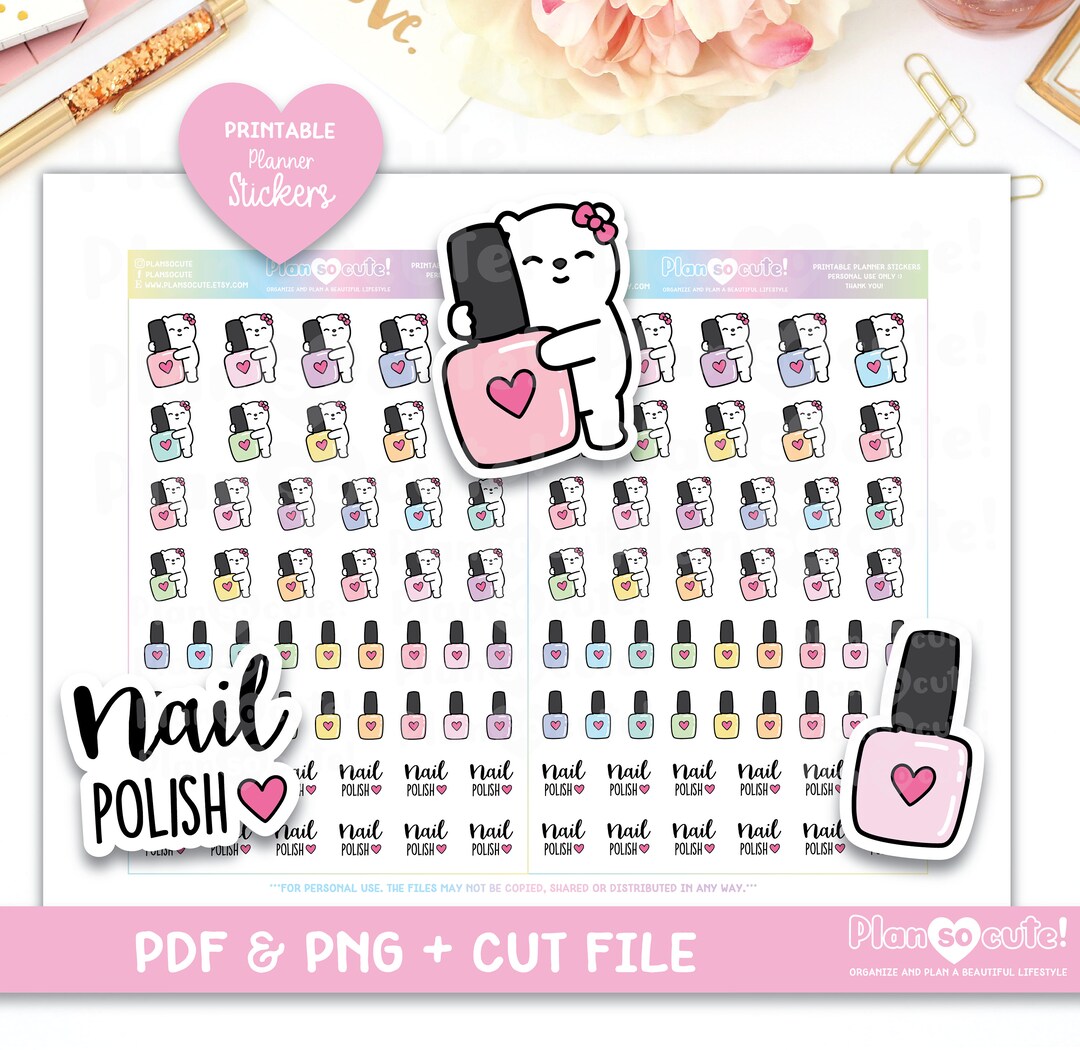 Cleo Nail Polish Printable Planner Stickers Bear Stickers - Etsy
