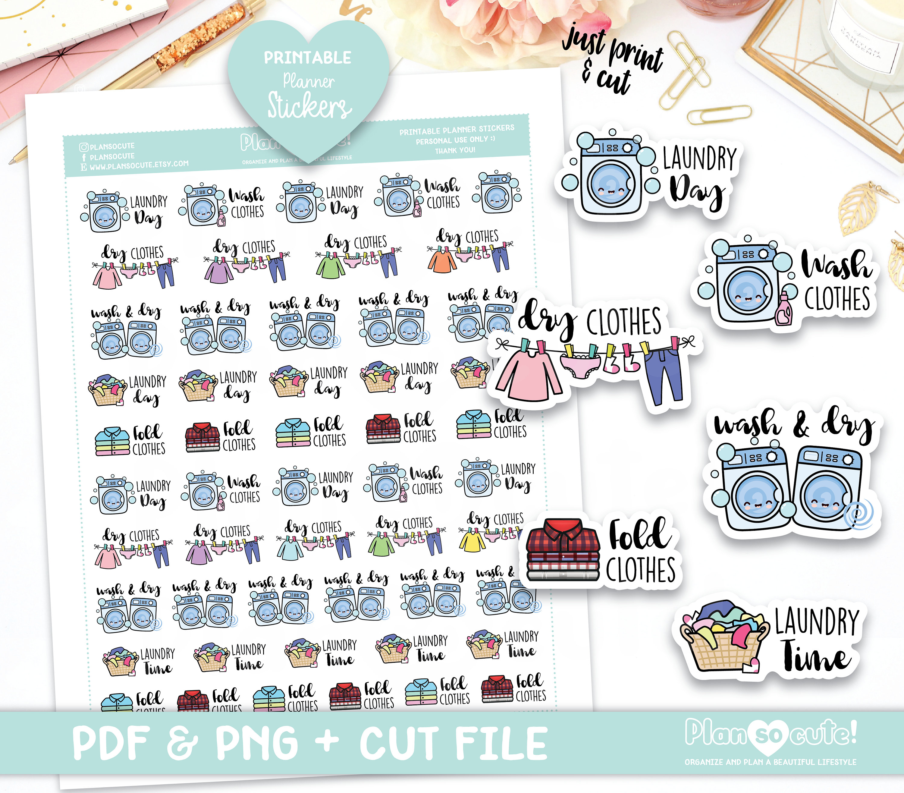 Laundry Time, Laundry Day, Printable Planner Stickers, Erin Condren ...