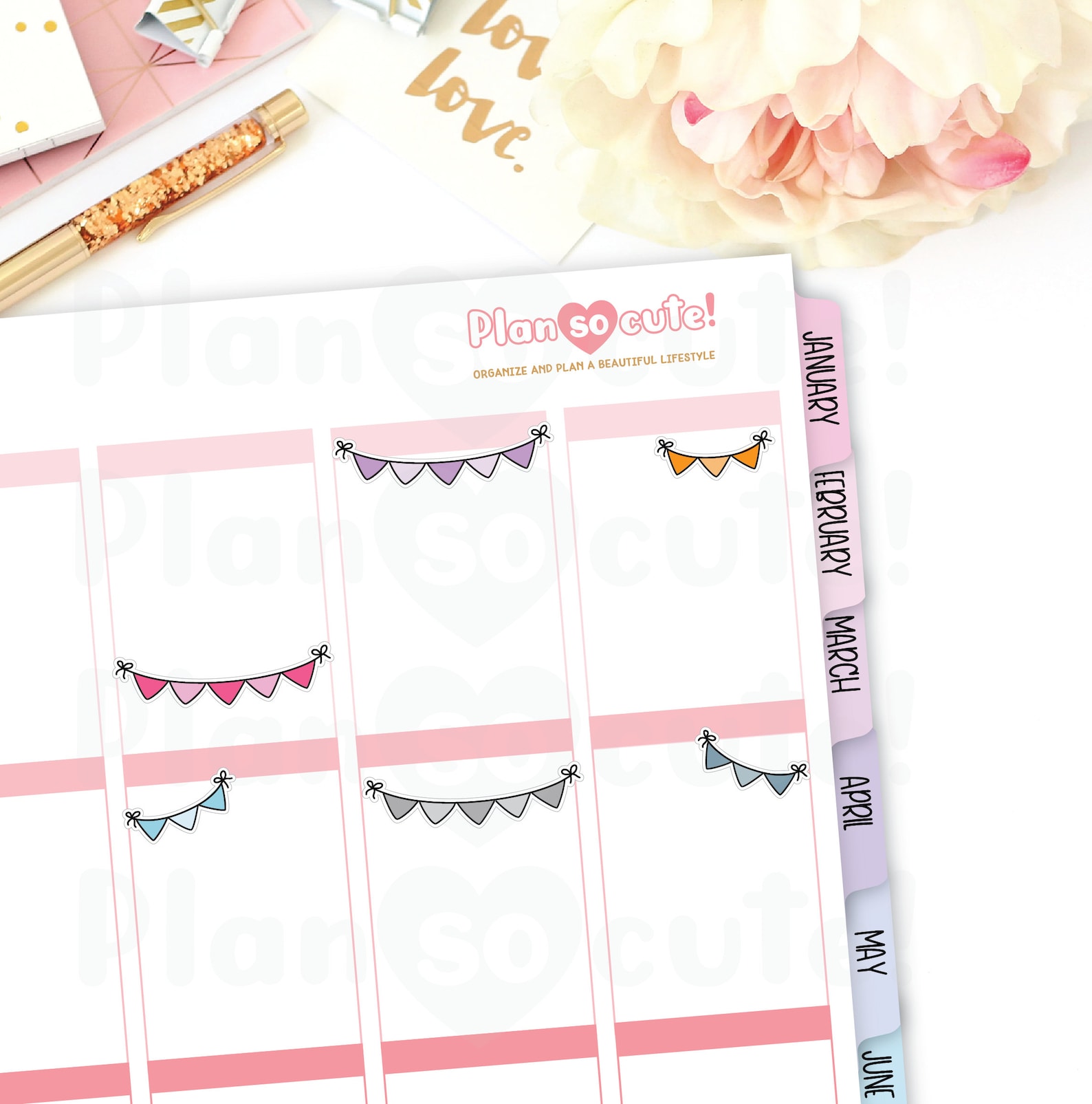 Doodle Banner Flags Printable Planner Stickers Doodle - Etsy