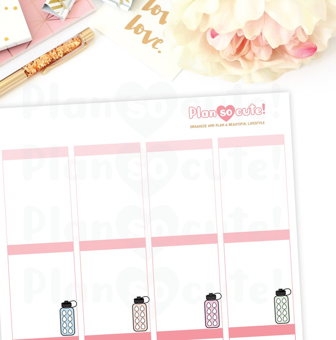 Doodle Water Bottle Hydrate Printable Planner Stickers | Etsy