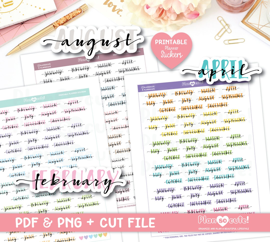 Months Script, Printable Planner Stickers - Etsy