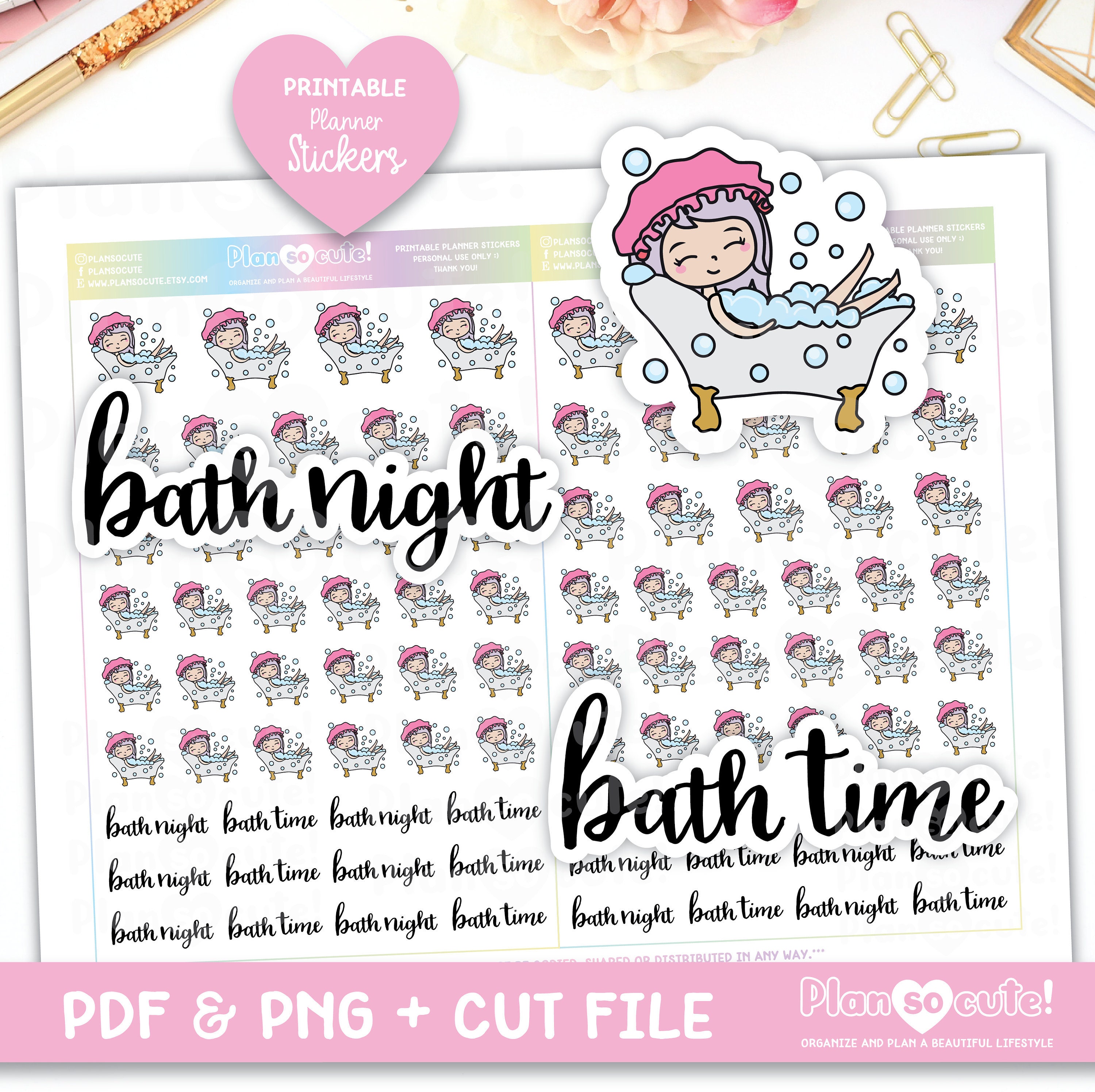 Bath Time Printable Planner Stickers Bath Night Stickers | Etsy