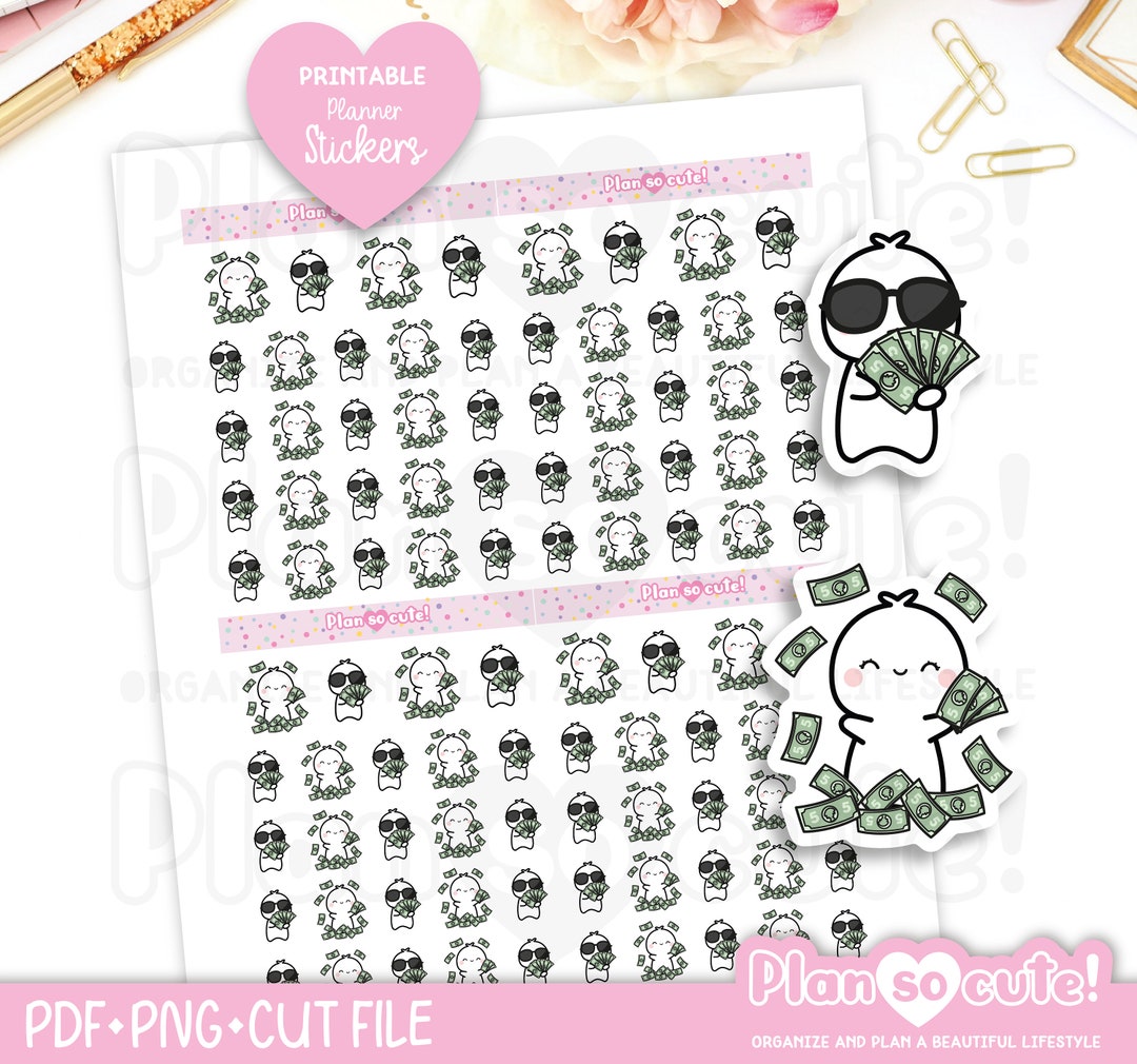 Tiny Puppet Pay Day Stickers, Printable Planner Stickers, Bullet ...