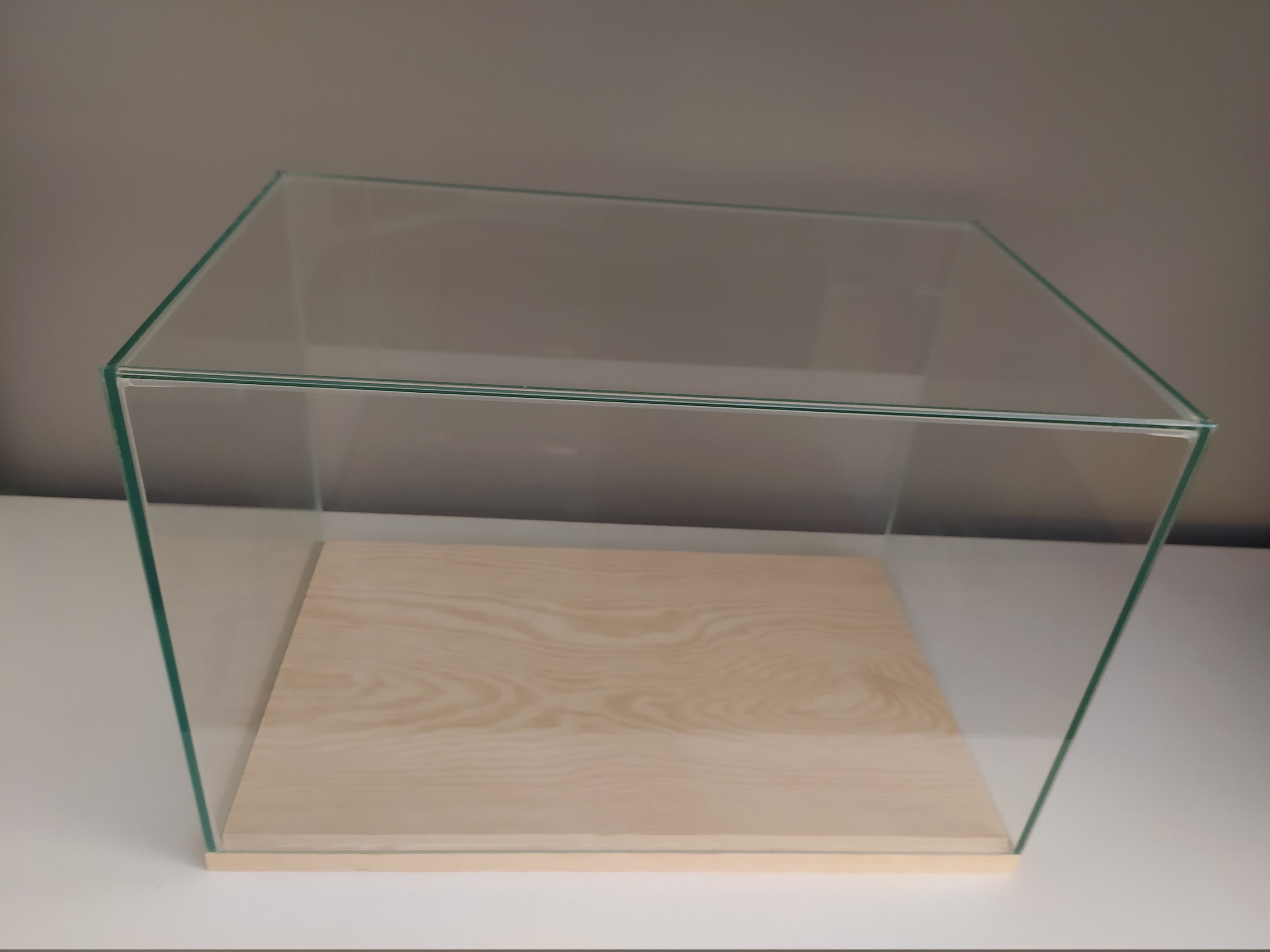 Clear Glass Display Case Showcase Box With Natural Wood 