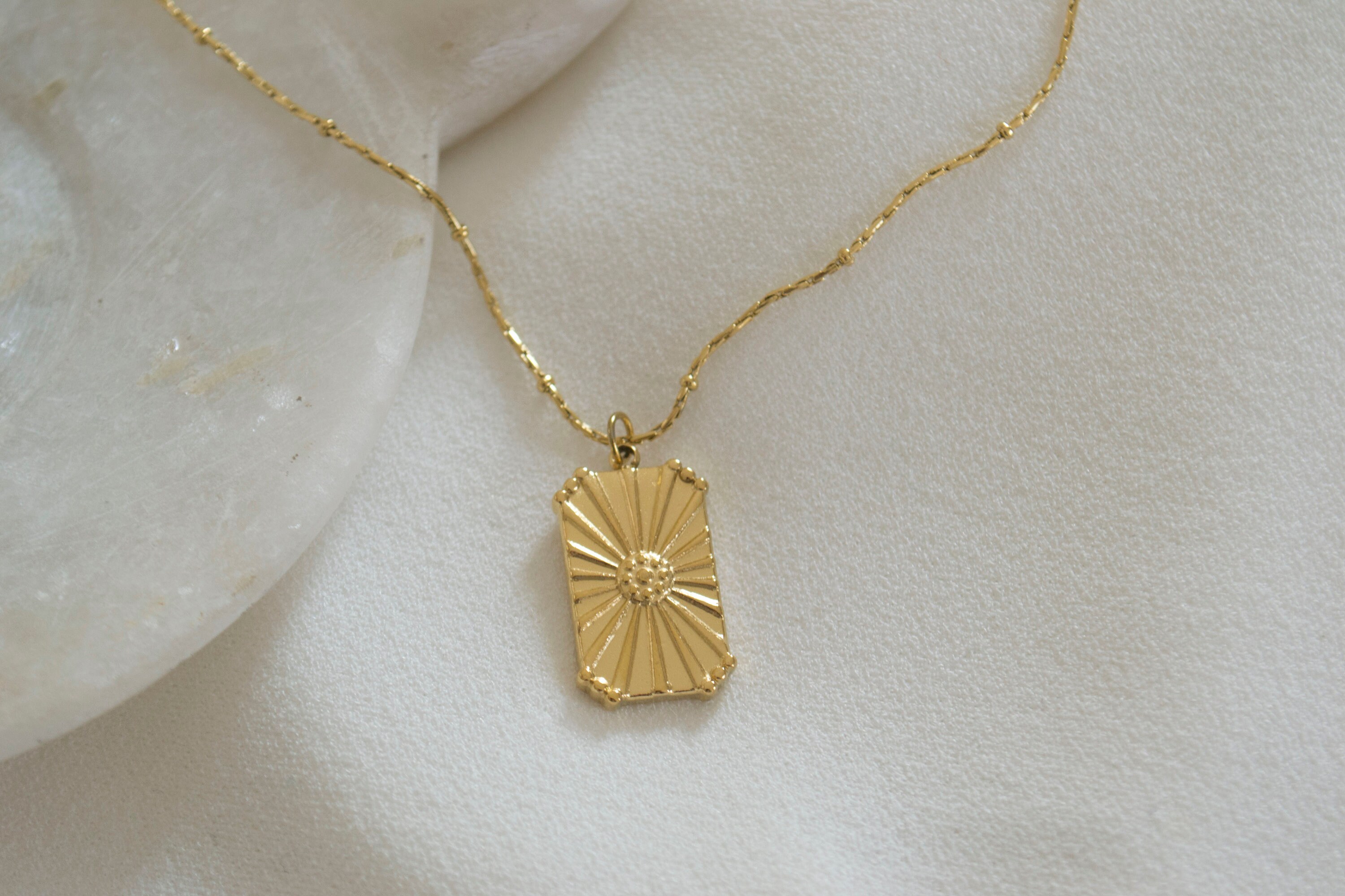 Square Medallion Necklace / Gold Medal Necklace / Beaded Chain | Etsy