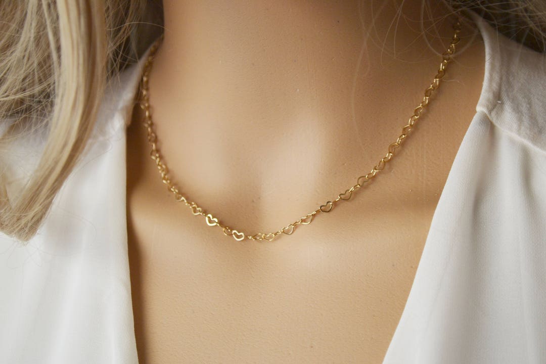 Heart Choker / Heart Necklace / Link Chain Necklace / Link Chain Choker ...