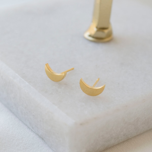 Crescent Moon Stud Earrings - Etsy