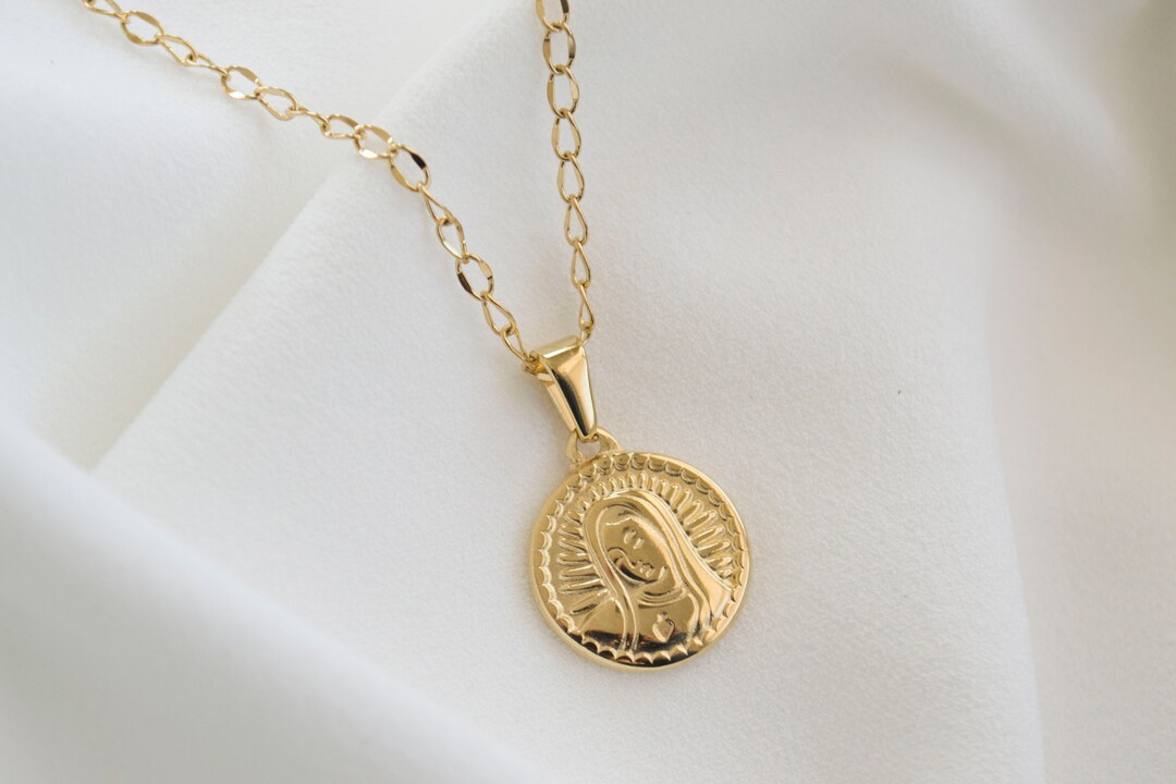 Virgin Mary Coin Necklace / Gold Coin Necklace / Gold Medallion ...
