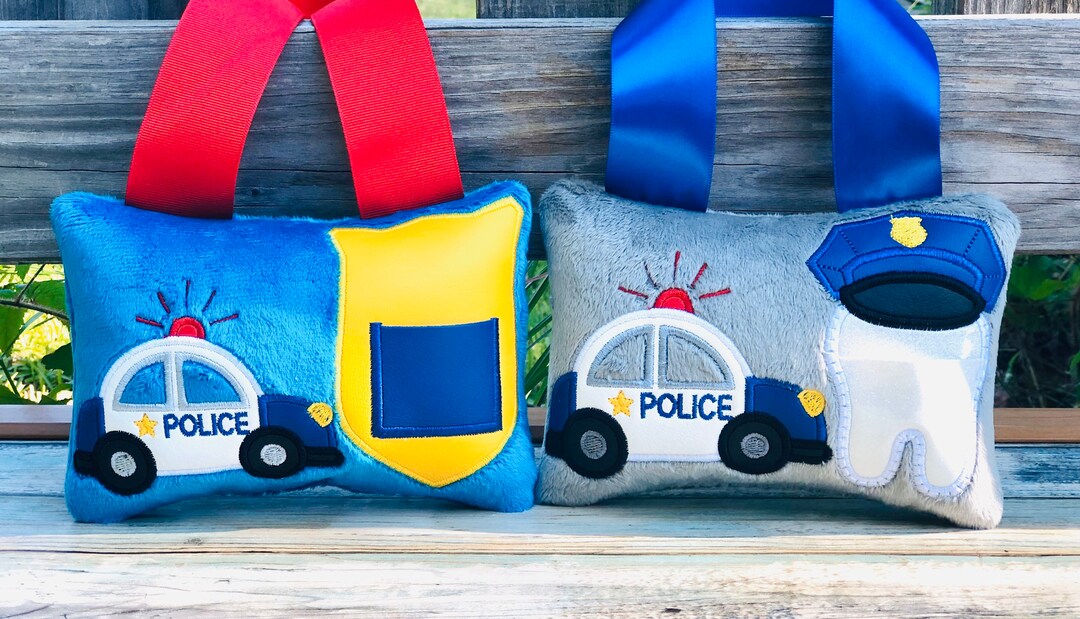 NR.418 Police Tooth Fairy Pillow, Police Car, Embroidered Pillow ...