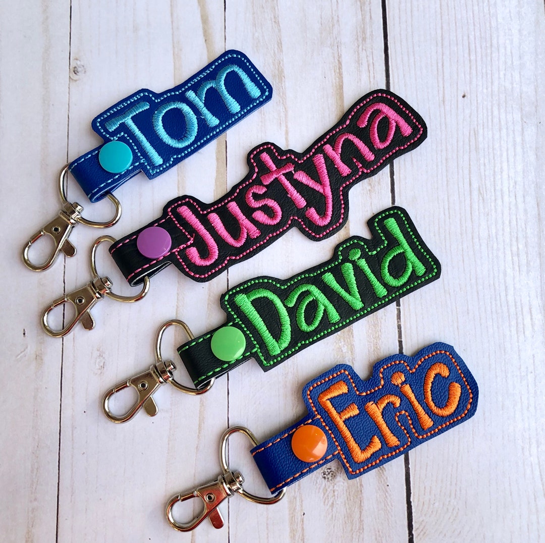 Personalize Name Tag Key Chain, Back to School, Embroidered Name Tag ...