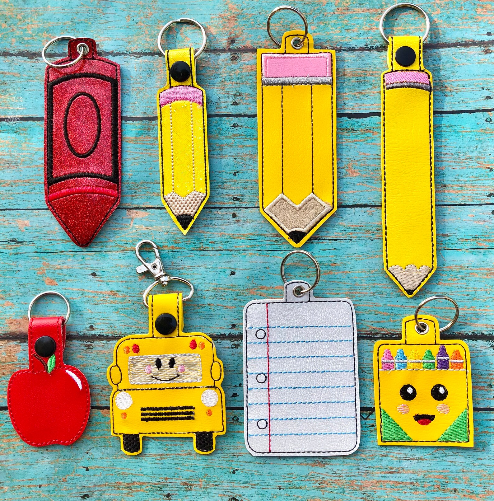 Back to School Keychain. Pencil Keychain. Apple Keychain. Bus | Etsy