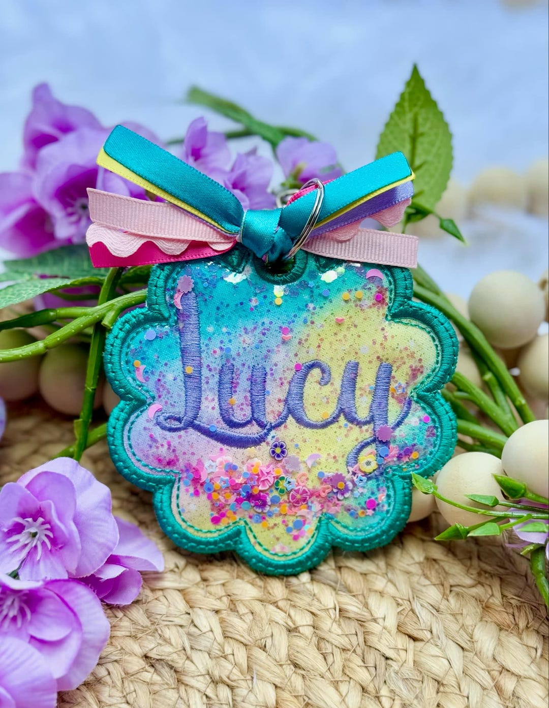 Personalize Fabric Bag Tag, School Bag Tag Embroidered Glitter Backpack ...