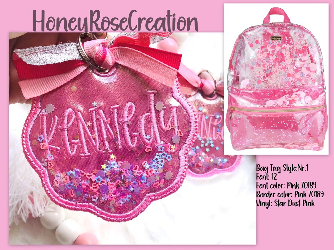 Personalize Fabric Bag Tag, School Bag Tag,embroidered Glitter Name Tag ...
