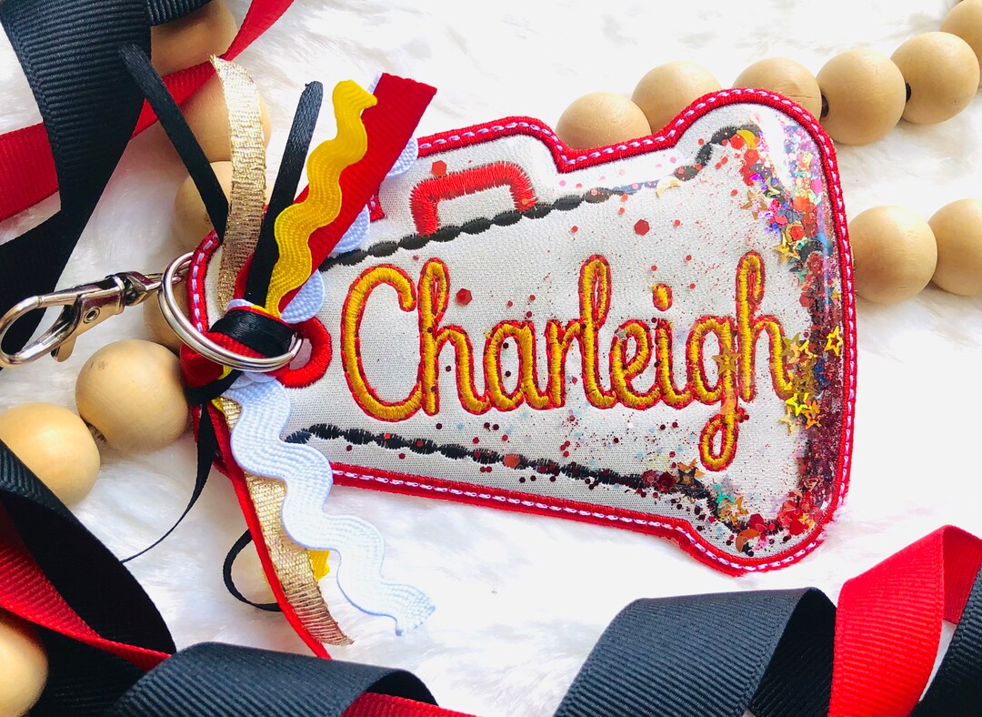 Personalized Cheer Megaphone Bag Tag | Embroidered Name Shaker | Back ...