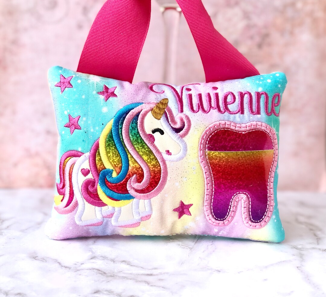 Rainbow Unicorn Tooth Fairy Pillow, Personalize Pillow, Birthday Gift ...