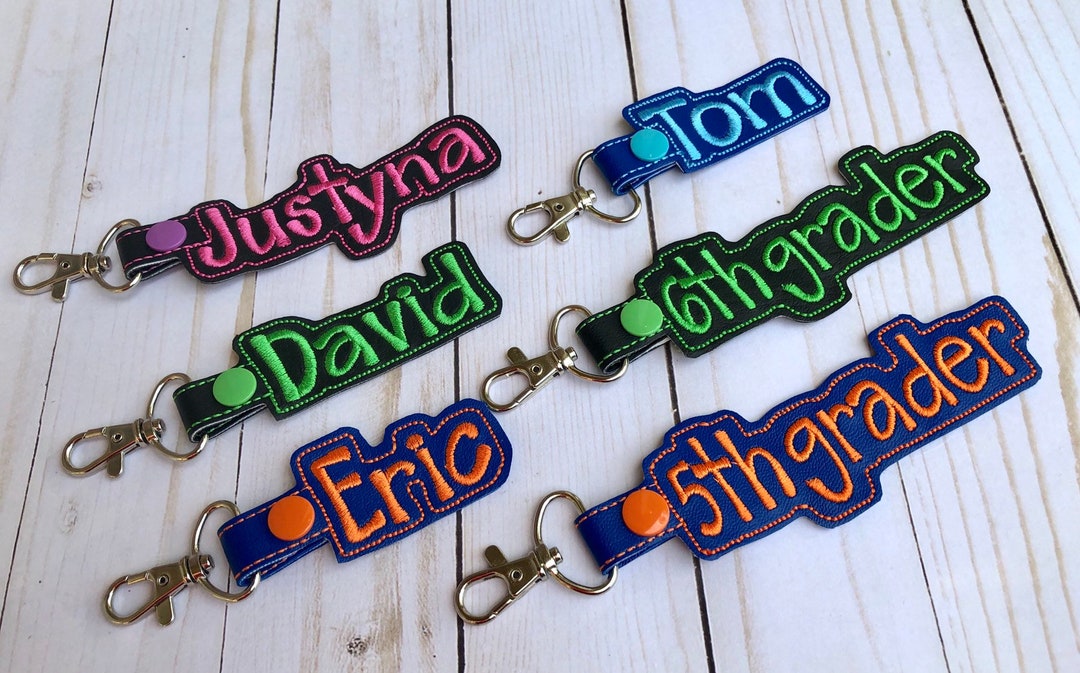 Personalize Name Tag Key Chain Back to School Embroidered - Etsy
