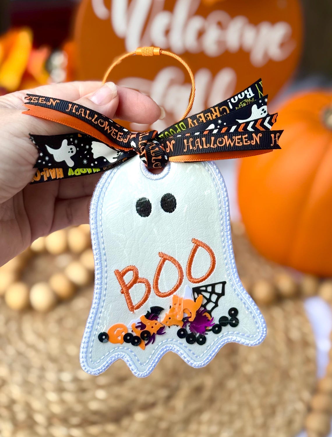 Ghost Halloween Bag Tag, Embroidered Name Shaker, Trick or Treat, - Etsy