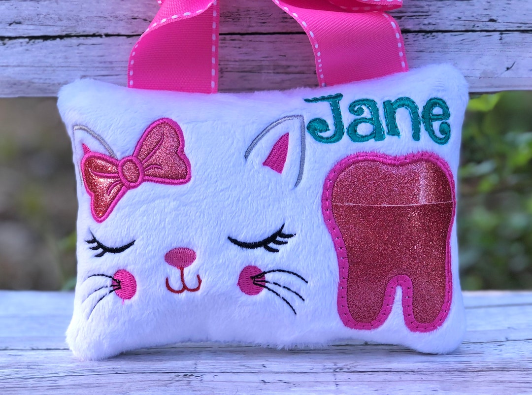 NR.316 Cat Tooth Fairy Pillow | Personalized Birthday Gift| Embroidered ...