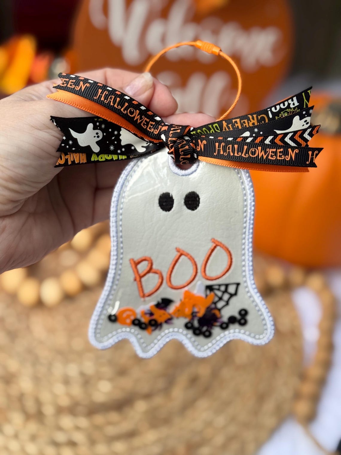 Ghost Halloween Bag Tag, Embroidered Name Shaker, Trick or Treat, - Etsy