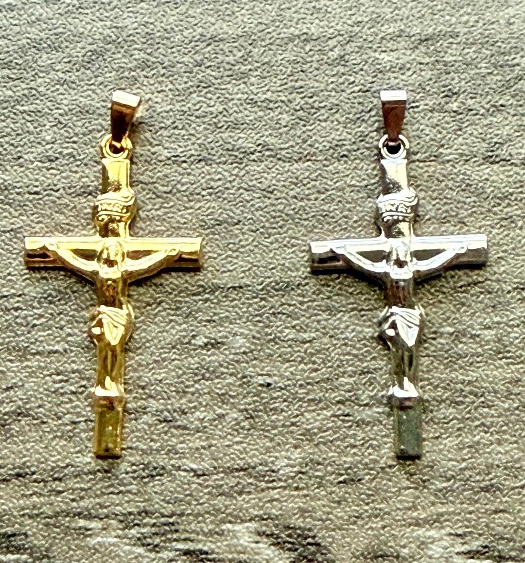 Silver or Gold Plated Crucifix and Link Chain, Small and Dainty Infant ...