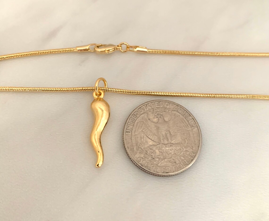 Italian Horn Necklace, Italian Cornicello, Italian Amulet, 1" Long 14k ...