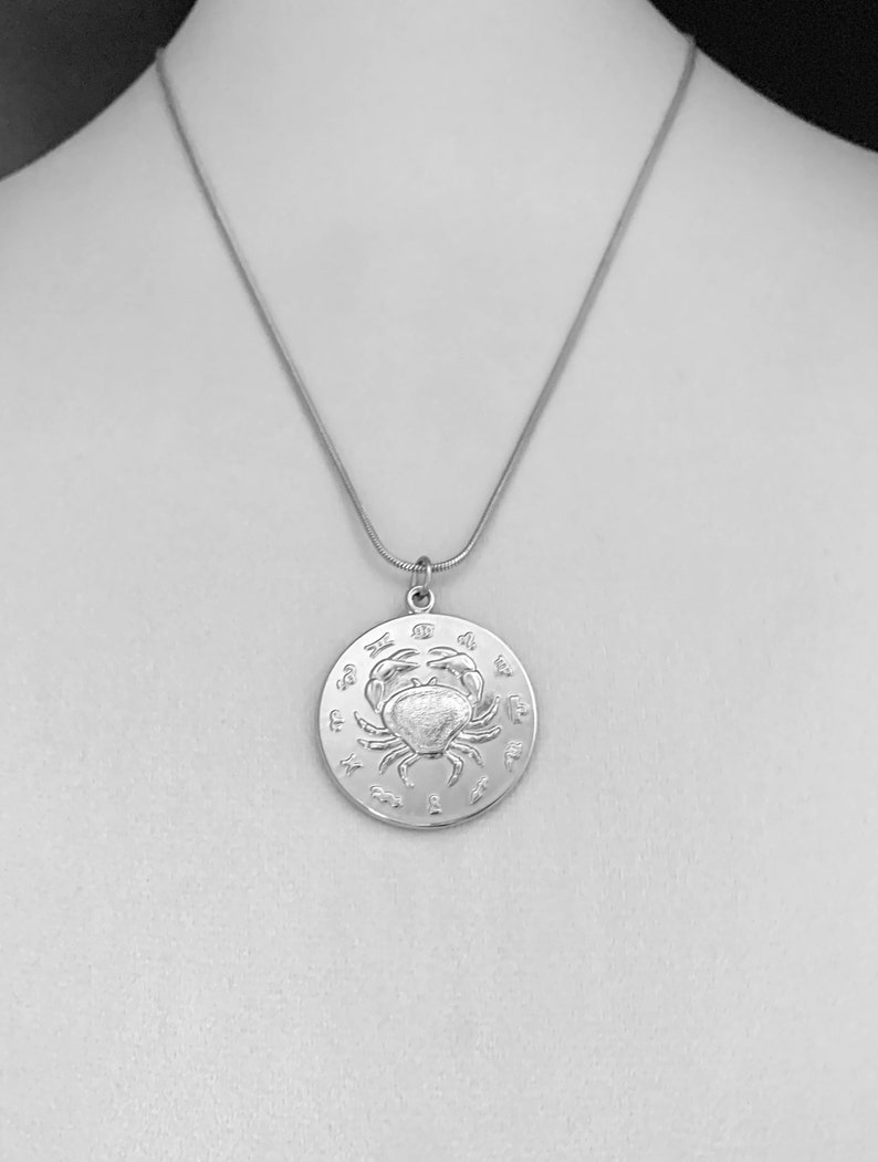 Zodiac Pendant, Cancer Pendant, Large 1 1/4" (32mm) Diameter Silver ...