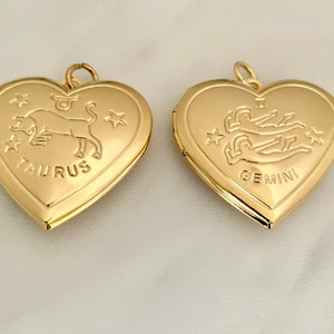 Zodiac Locket Pendant, Zodiac Necklace, 1 1/8 X 1 1/8” Gold Plated ...