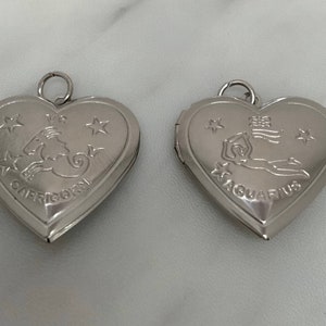 Zodiac Locket Pendant, Zodiac Necklace, 1 1/8 X 1 1/8” Silver Rhodium ...