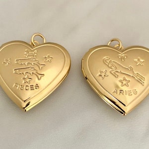 Zodiac Locket Pendant, Zodiac Necklace, 1 1/8 X 1 1/8” Gold Plated ...