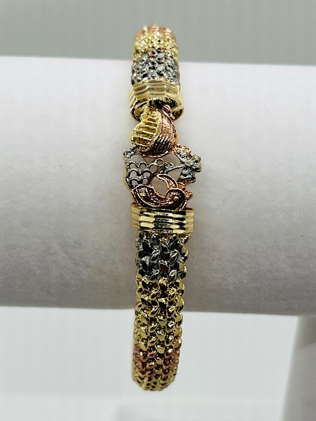 Indian Filigree Bracelet, 3 Tone Split Bracelet of Gold, Silver and ...