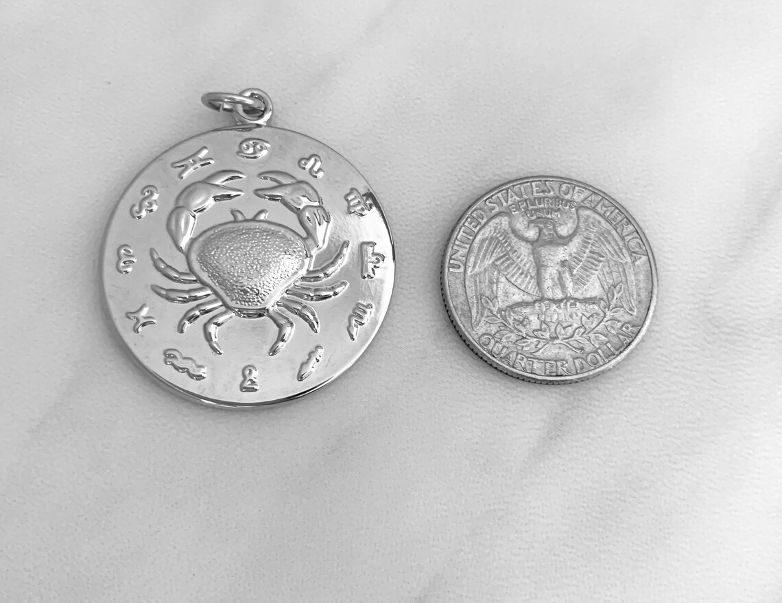 Zodiac Pendant, Cancer Pendant, Large 1 1/4" (32mm) Diameter Silver ...