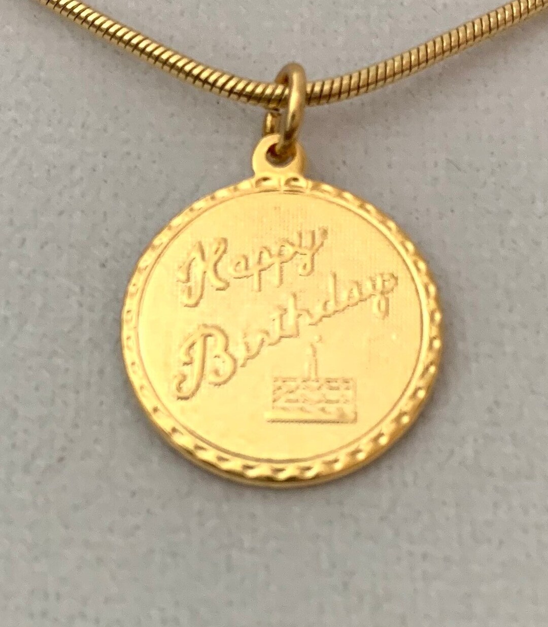 Happy Birthday Pendant, Happy Birthday Necklace, 3/4" 14k Gold Plated ...