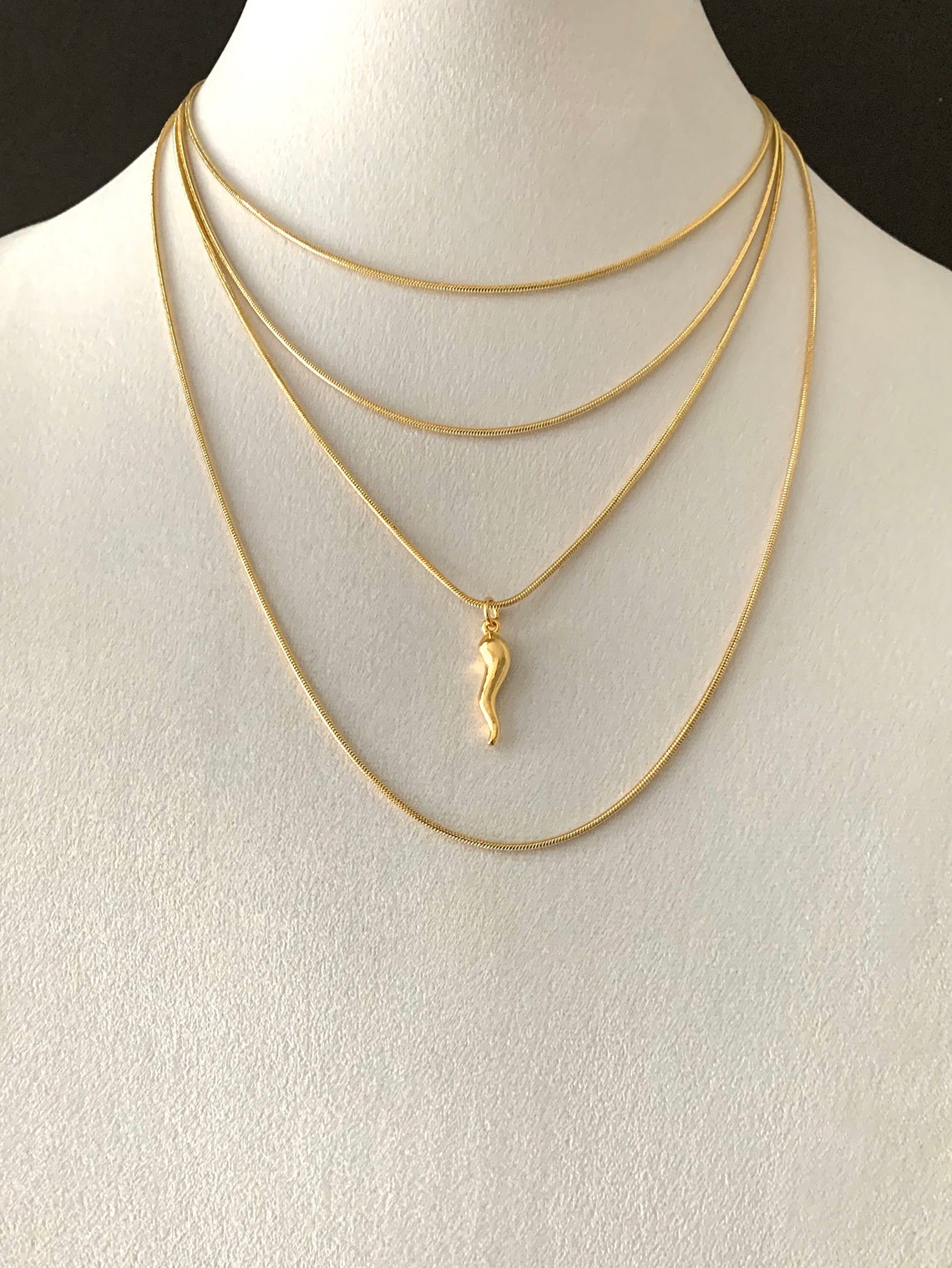 Italian Horn Necklace, Italian Cornicello, Italian Amulet, 1" Long 14k ...