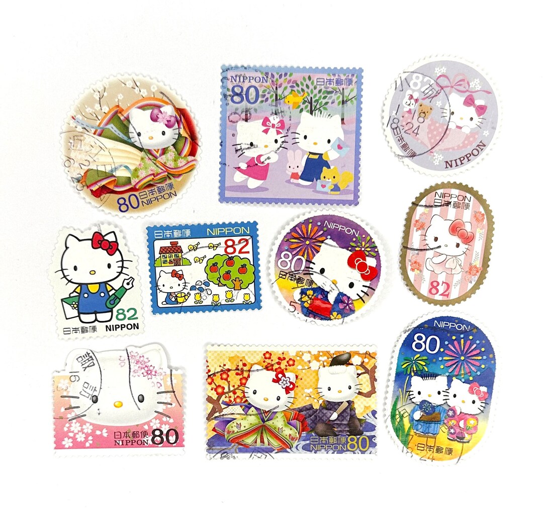 10 X Hello Kitty Used, Japanese Postage Stamps All off Paper Japan Cats ...