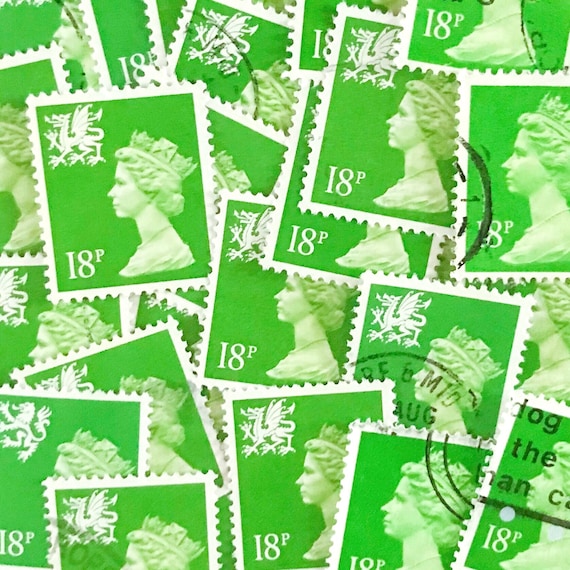 Bright Green used British 18p machin postage stamps all off | Etsy