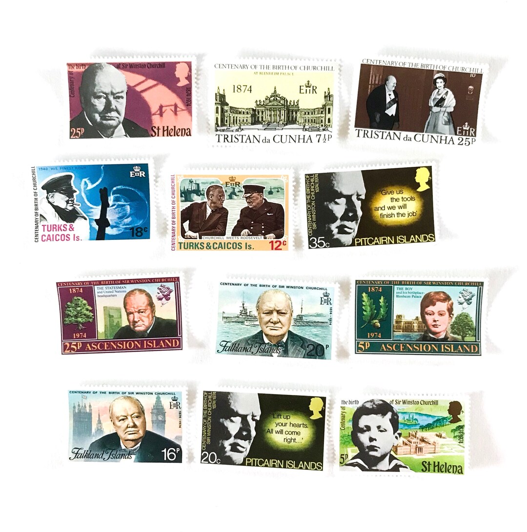 12 X Winston Churchill Postage Stamps Centenary 1974, off Paper, All ...
