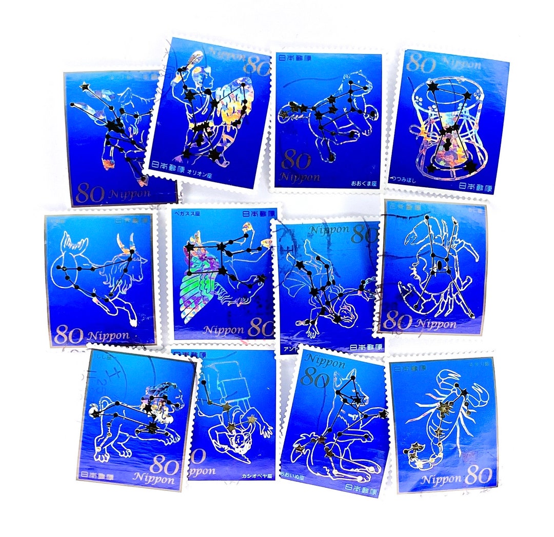 12 X Japanese Zodiac and Constellations Used Postage Stamps - off Paper ...