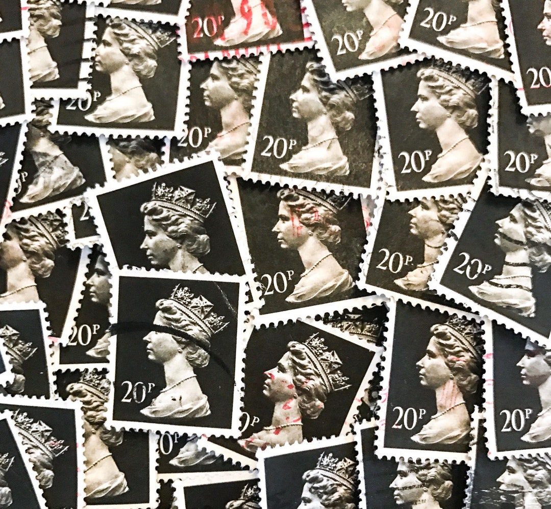 Black, Used, British, 20p Machin Postage Stamps All off Paper for ...