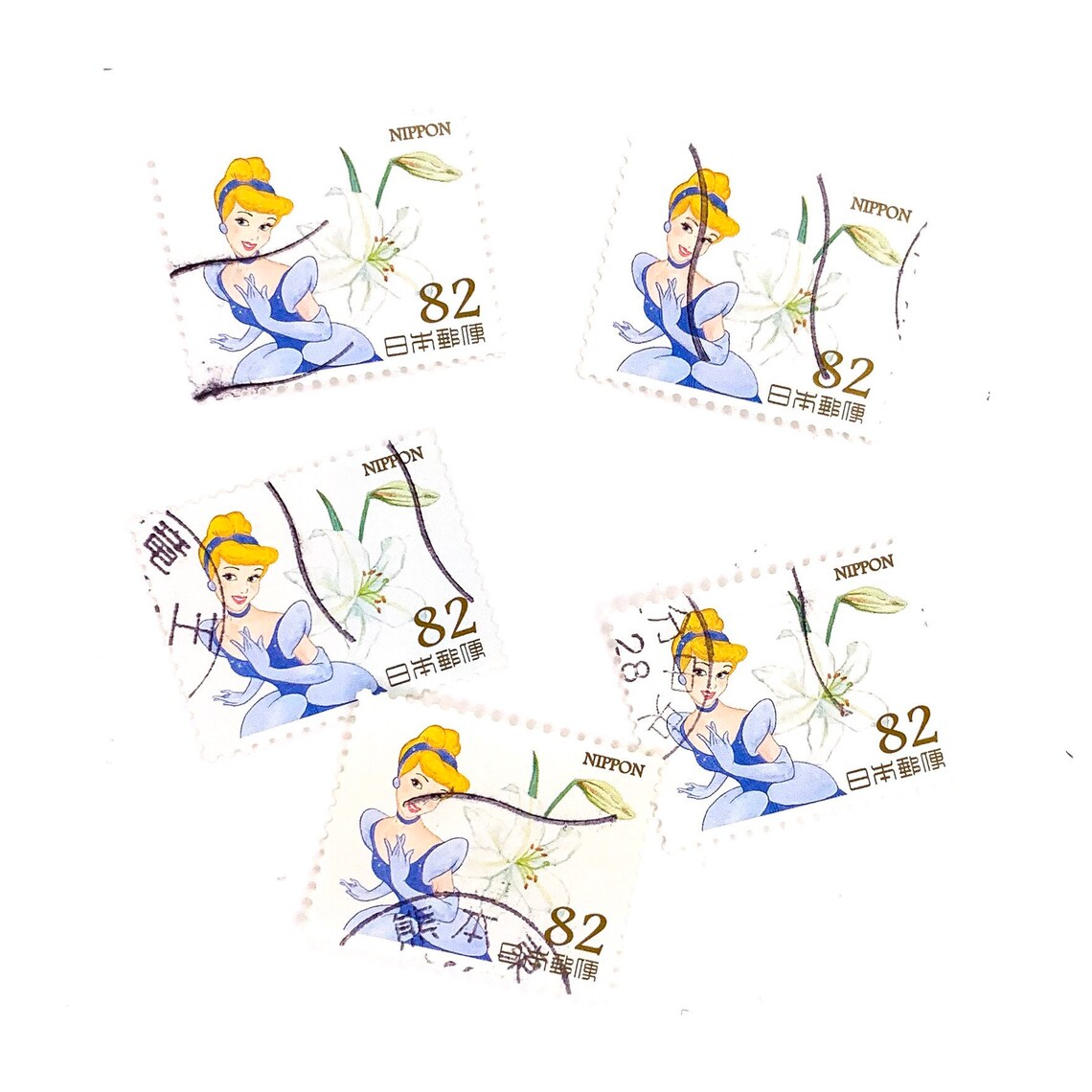 5 X Cinderella Used, Japanese Postage Stamps All off Paper - Princess ...