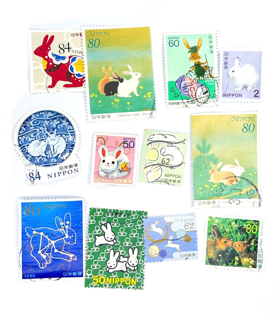 12 X Japanese Bunny Rabbit Used Postage Stamps off Paper All - Etsy