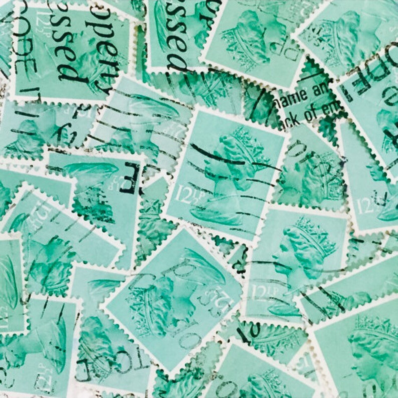 Mint Green, Used, British, 12 1/2p Machin Postage Stamps All off Paper ...
