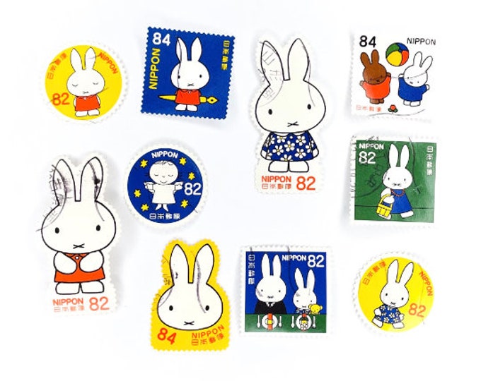 10 X Miffy, Used, Japanese Postage Stamps off Paper Japan Bunny Nijntje ...