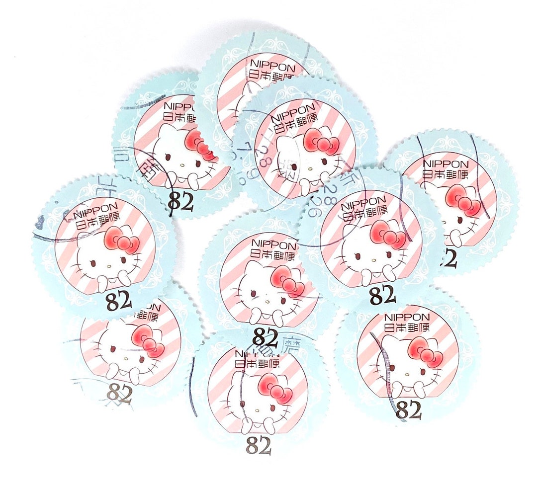 10 X Hello Kitty Round Used Postage Stamps From Japan - off Paper ...