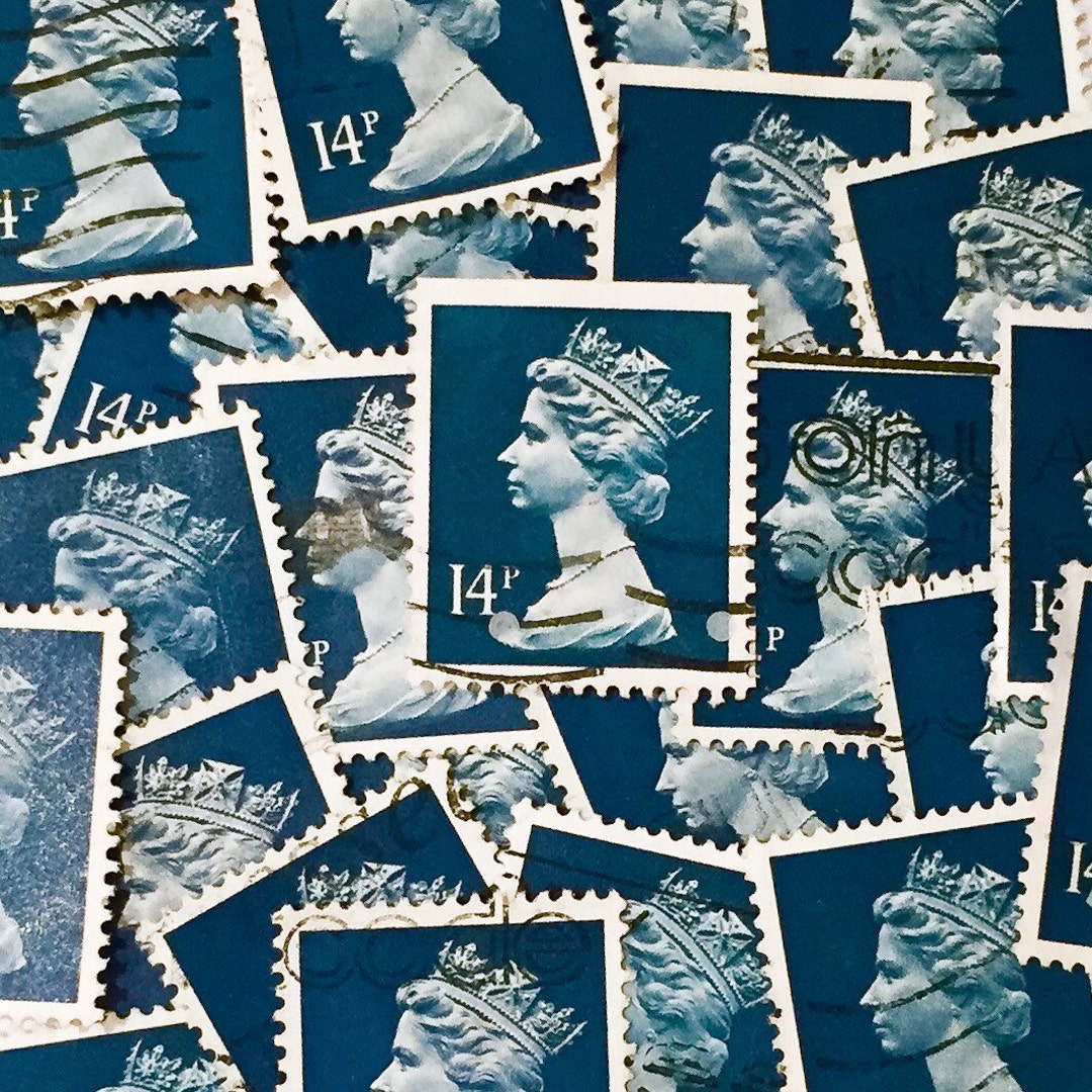 Navy, Dark Blue, Used, British, 14p Machin Postage Stamps All off Paper ...