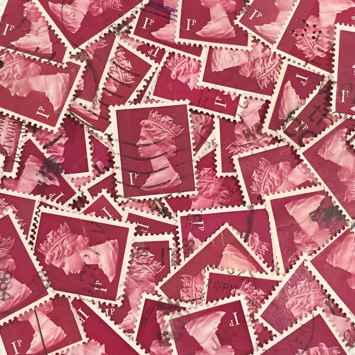 Art & Collectibles English postage stamps Dark Red maroon stamps 1p GB ...