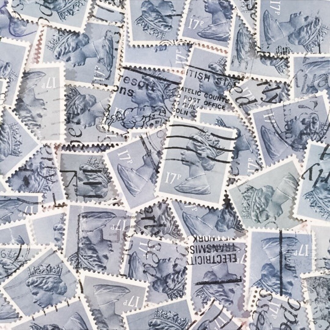 Grey Blue, Used, British, 17p Machin Postage Stamps All off Paper for ...