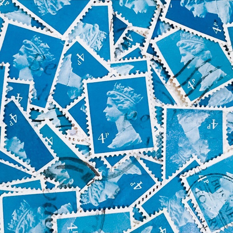 Blue Turquoise, Used, British, 4p Machin Postage Stamps All off Paper ...